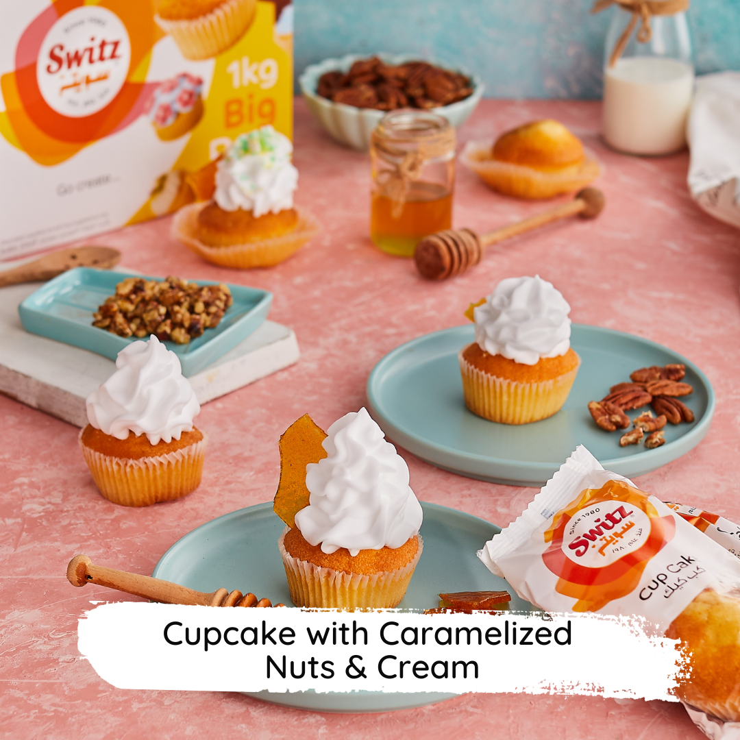 Savor Cupcake with Caramelized Nuts & Cream